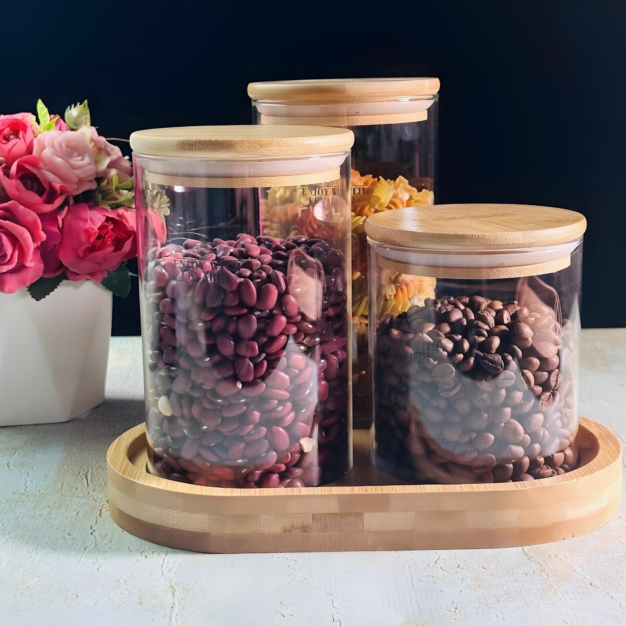 Набор из 3 стеклянных банок для сыпучих продуктов 700/900/1050 мл Lenardi, емкость для хранения с крышкой стекло, контейнер