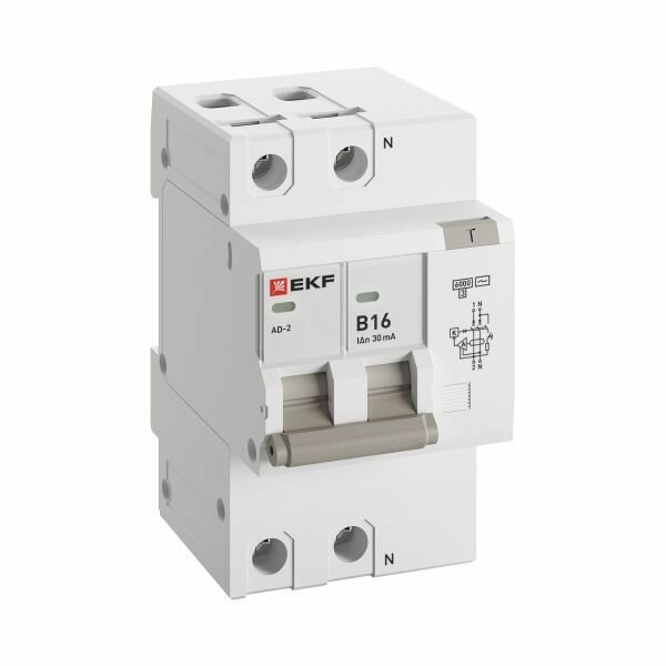 Выключатель автоматический дифференциального тока B 16А 30мА тип AC 6кА АД-2 (электрон.) PROxima EKF DA2-6-16B-30-pro