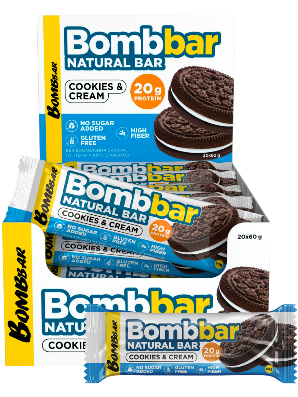 Протеиновый батончик BombBar Protein Bar 20 x 60 г, Печенье с кремом