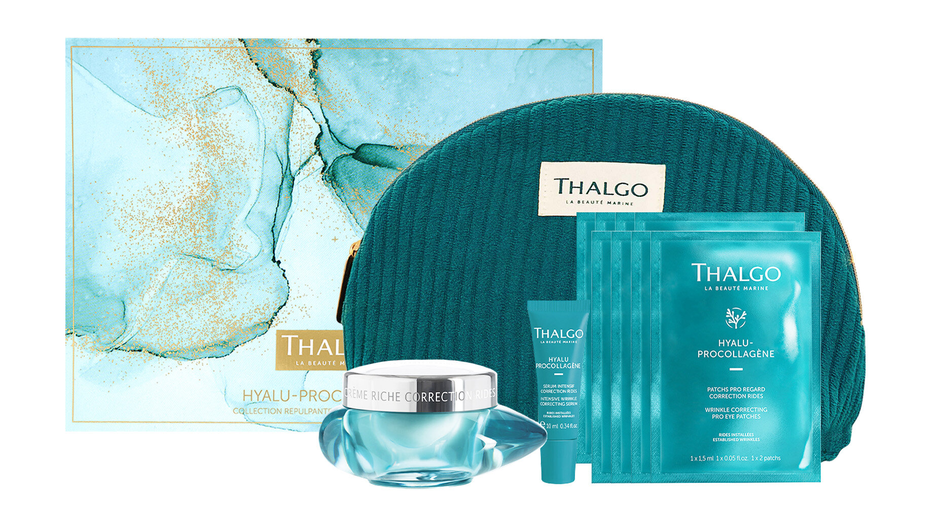 THALGO Hyalu-procollagene Набор для лица (Крем, 50 мл + Сыворотка, 10 мл + Маски-патчи, 2 пары)
