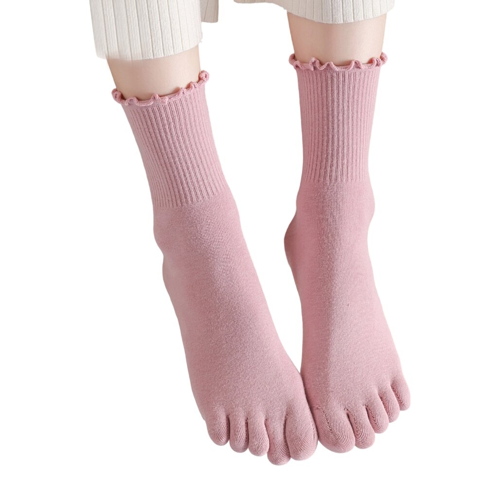 Носки с деревянными ушками и пятью пальцами, хлопчатобумажные носки, носки с носками, носки с пятью носками-розовый