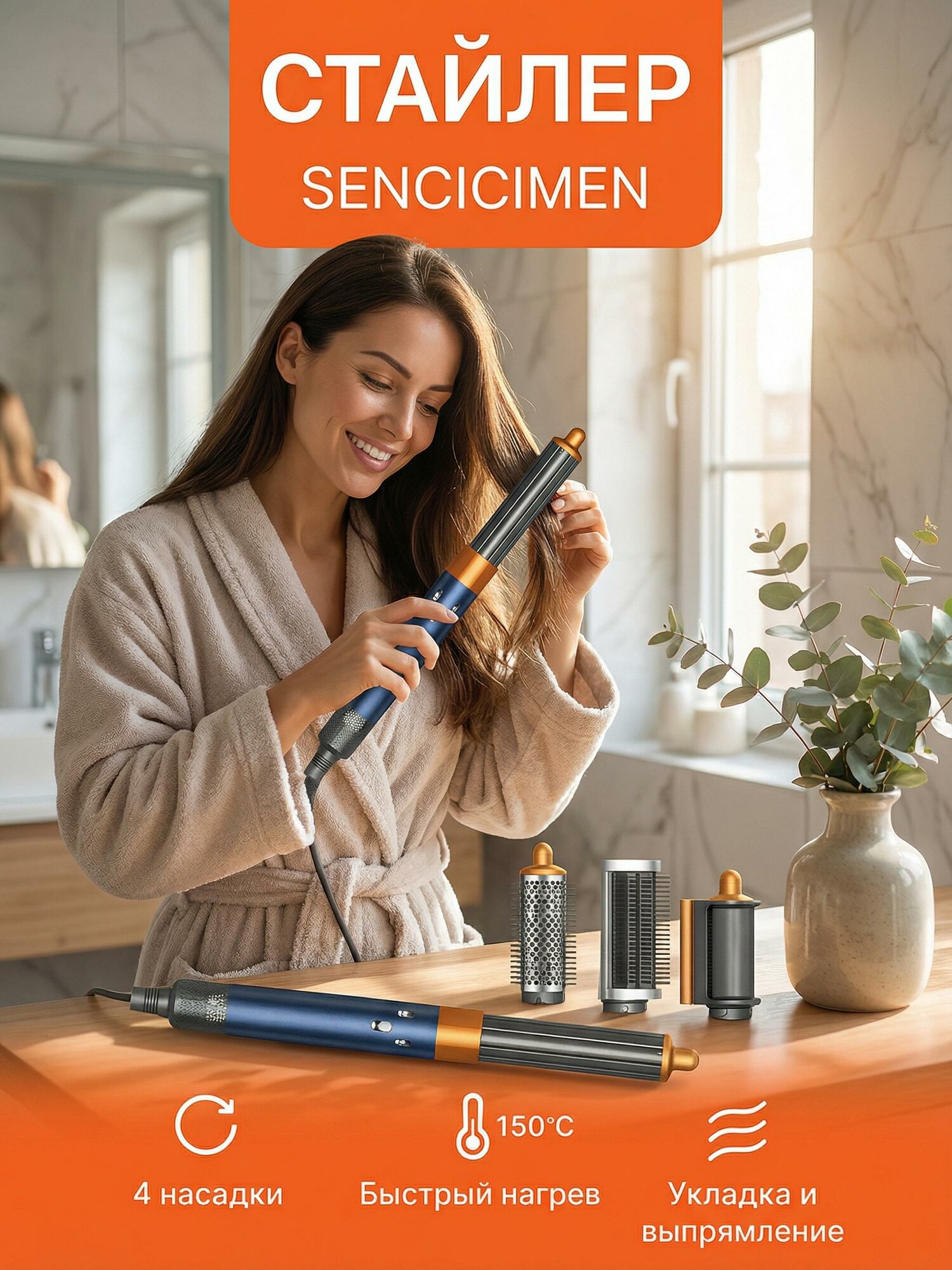 Стайлер Xiaomi Sencicimen 4in1 X9 Blue EU, компактный, с функцией утюжка, завивки и сушки, для волос