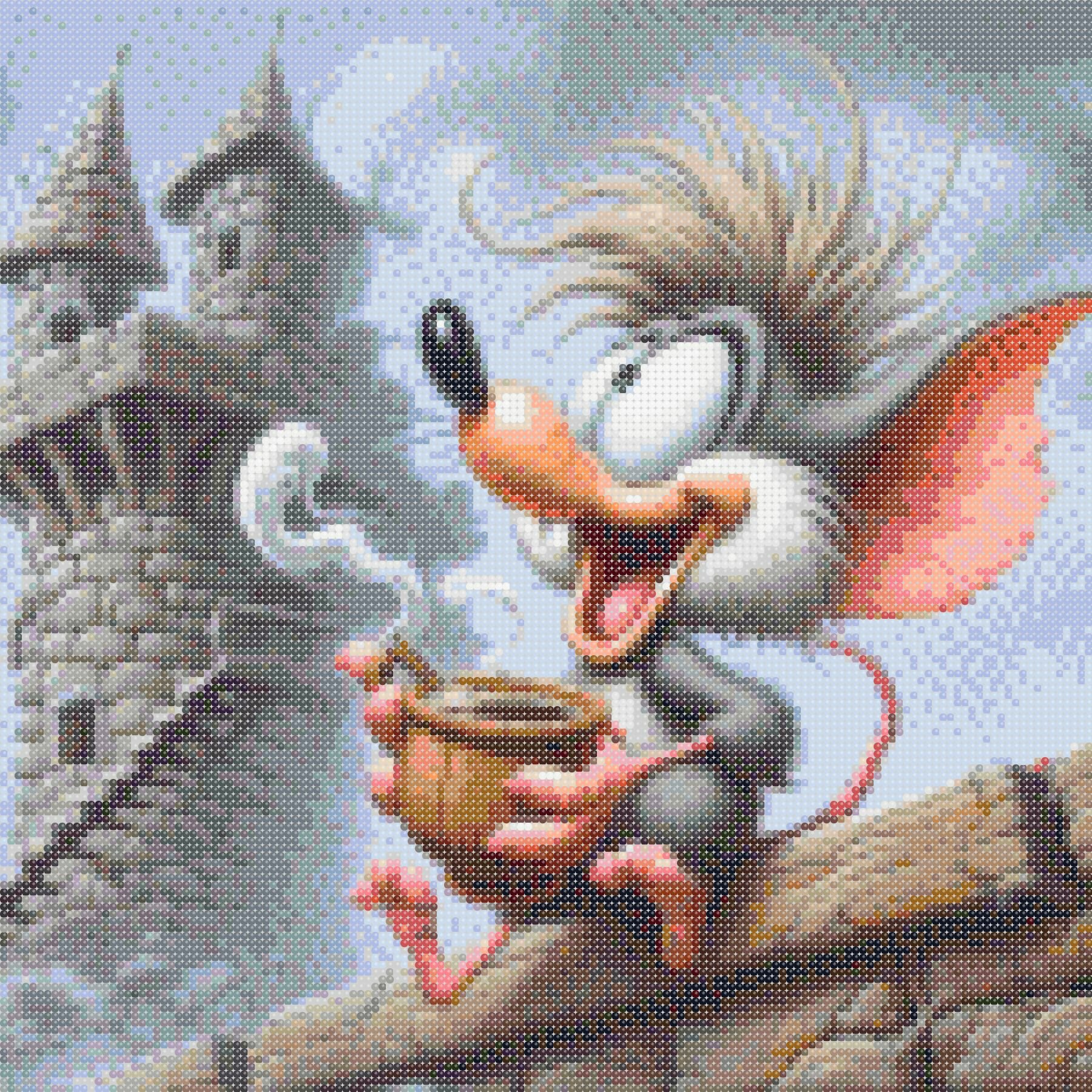 Схема вышивки бисером Завтрак на крыше (без бисера) 150х150 стежков (30х30 см) 56 цвета