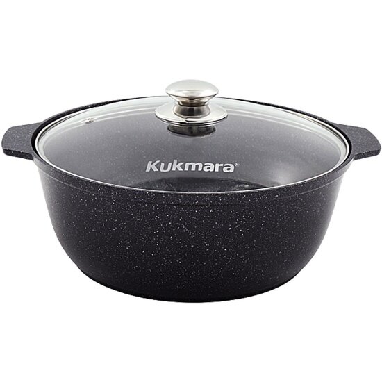 Кастрюля-жаровня Kukmara 5л со стеклянной крышкой Тёмный мрамор (жмт528а)