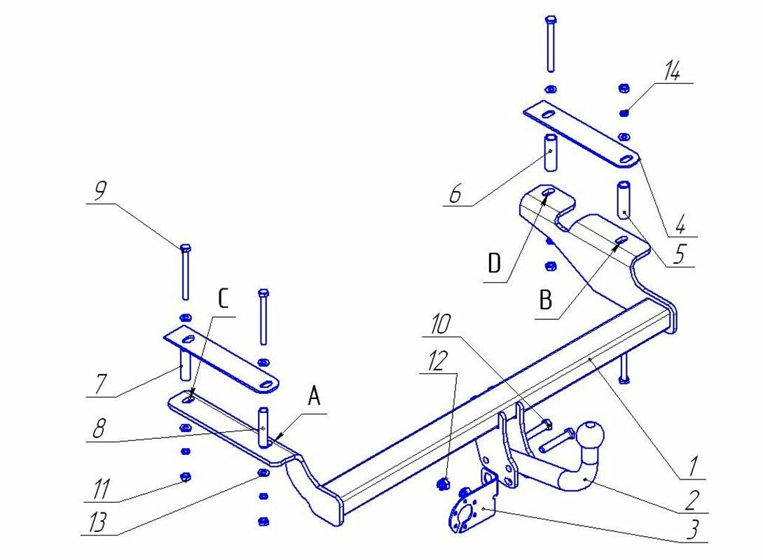 Фаркоп для Chevrolet Aveo хетчбек 3/5 дверей 2002-2012 Тип шара: A. Нагрузки: 750/50 кг, CV 06