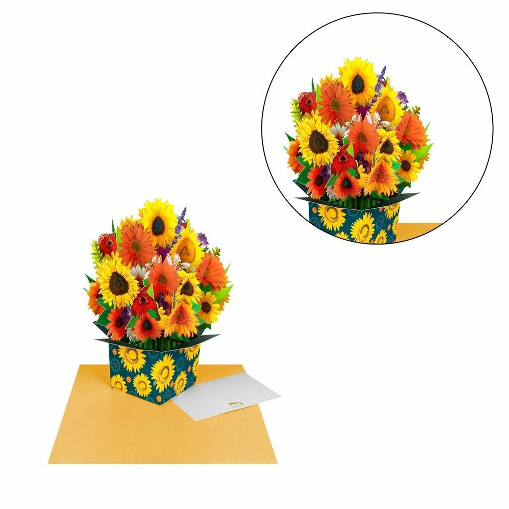 3D-открытка-букет к Дню матери, Квадратная коробка для подсолнечника