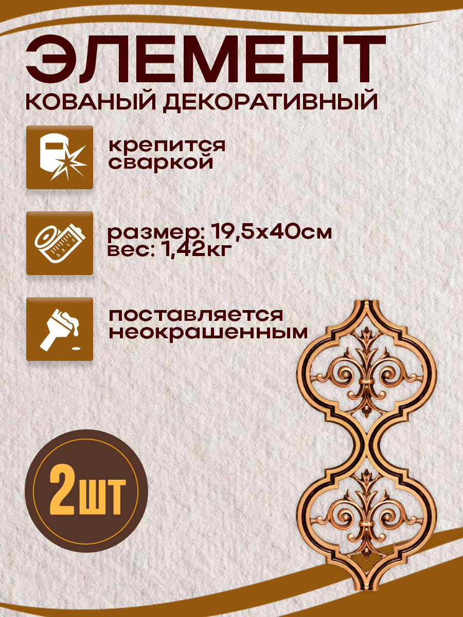 Кованые элементы из металла, двусторонние, 19,5х40 см, 2 штук.