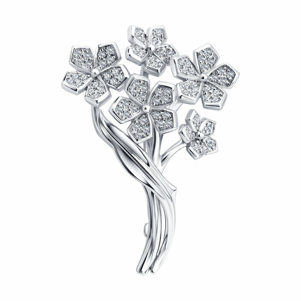 Брошь, белое золото, 585 проба, бриллиант