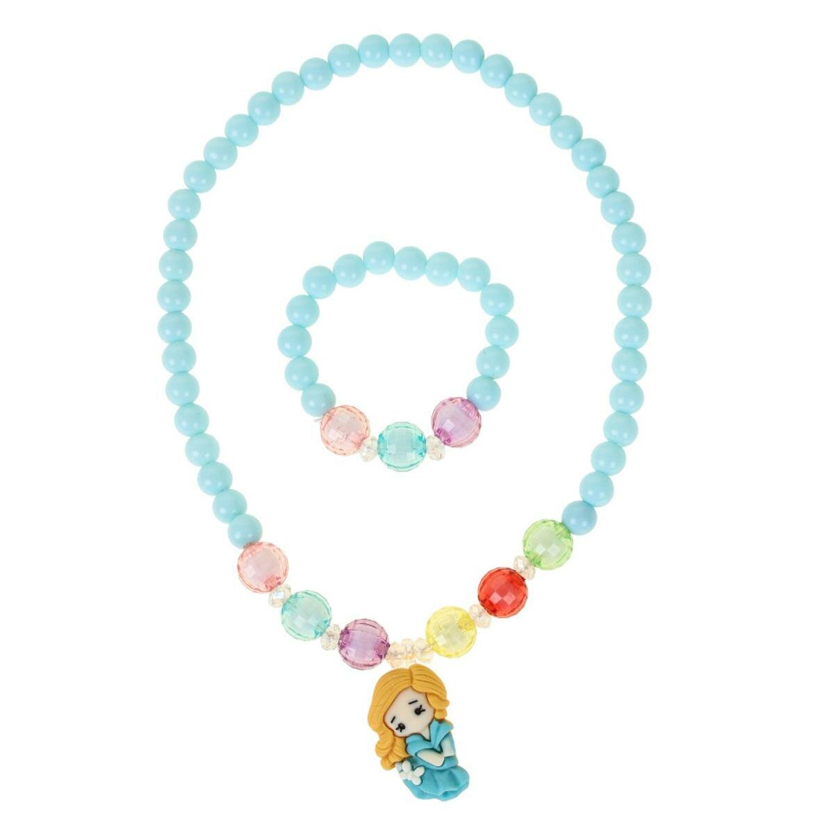 Набор украшений для девочки, бусы и браслет из бусин, цветочные элементы, блистер F2-47