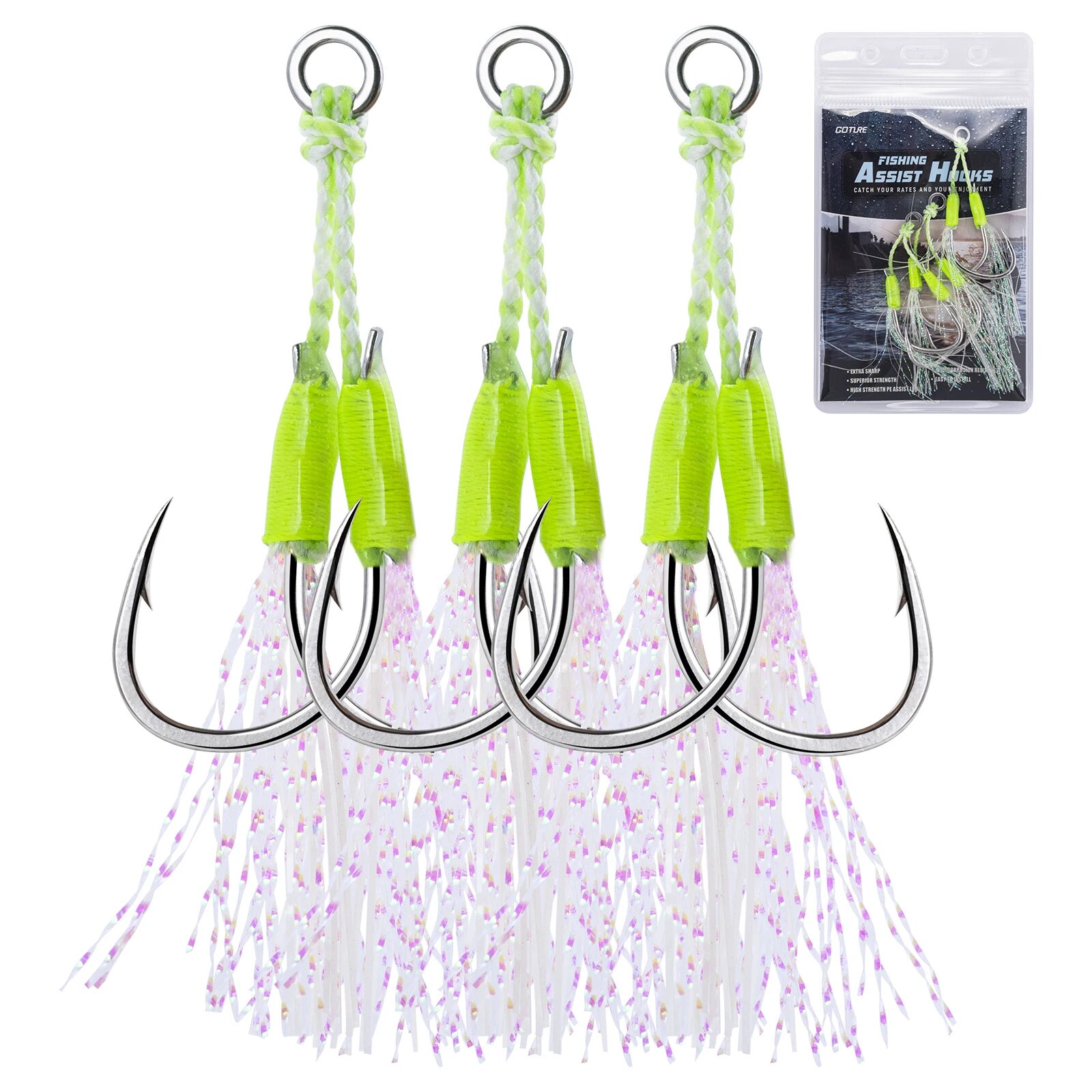 Goture Рыболовные крючки для медленного джиггинга #1-#4 Зеленый, 1, 3PCS Green