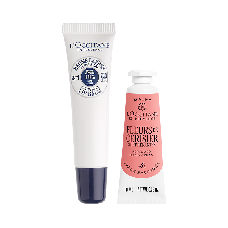Набор для ухода за руками и губами унисекс LOCCITANE Цветы Вишни с Маслом Ши и Ароматом Розы, Бальзам 12 мл + Крем 10 мл