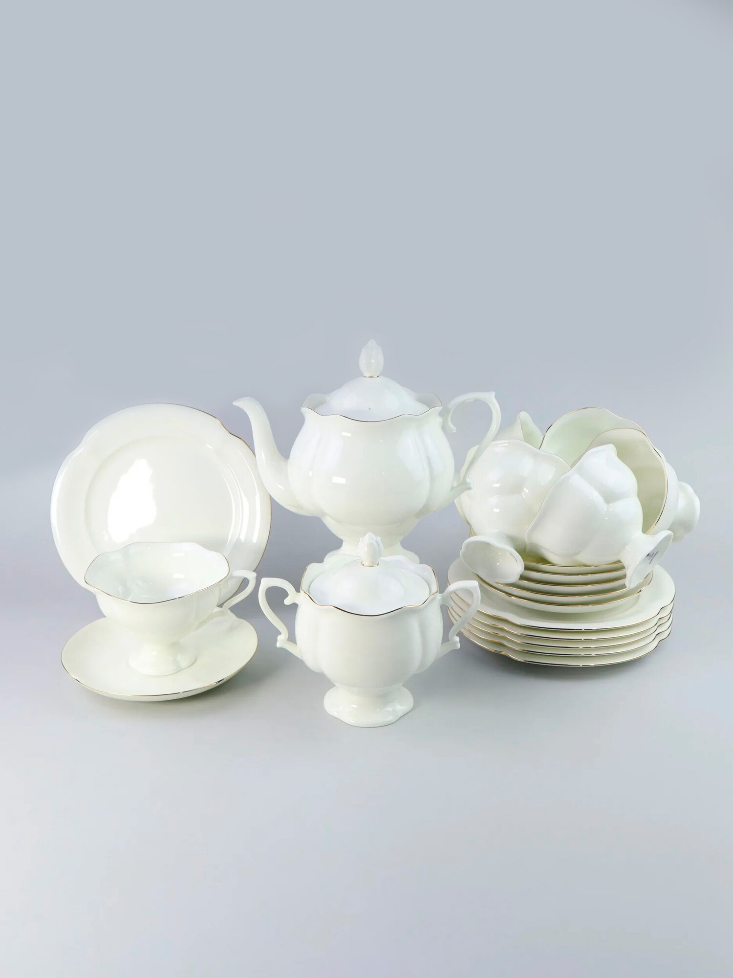 Сервиз чайный " Золотая лента " форма Наташа 6 персон, 20 предметов , Императорский фарфоровый завод