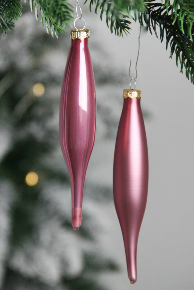 Набор украшений элегантные сосульки, стекло, эмалевые и матовые, 3х15 см, цвет: розовый бархат, упаковка 6 шт, Kaemingk 144131