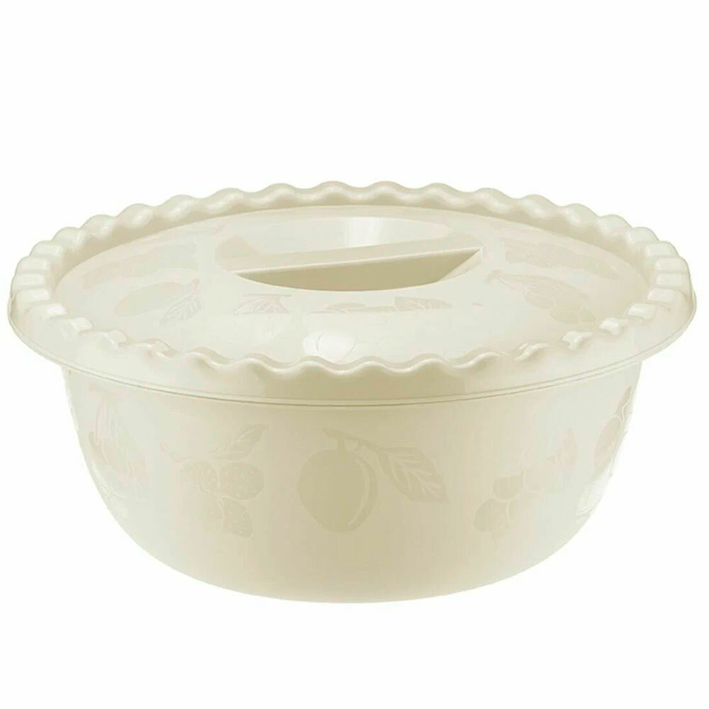 Миска круглая 3 л с крышкой, пластик, белый цвет, для хранения и сервировки