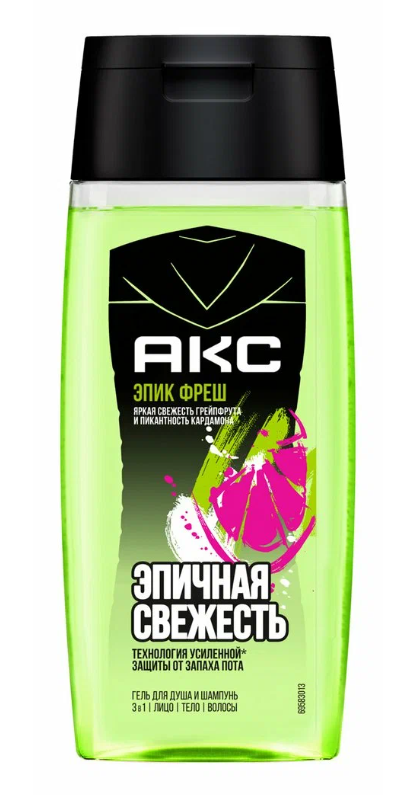 АКС Гель для душа Epic Fresh 3в1 с пребиотиками увлажняющий, 100 мл