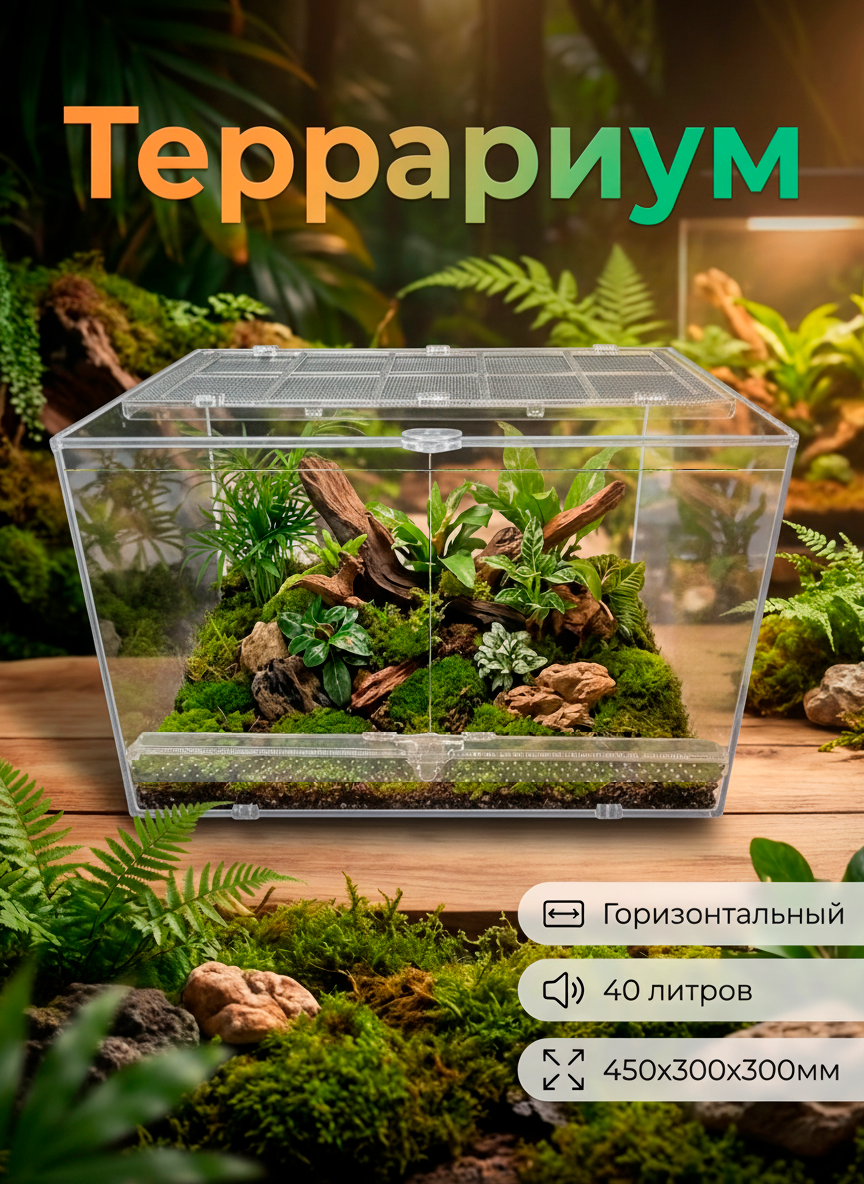 Террариум для рептилий 45х30х30 см
