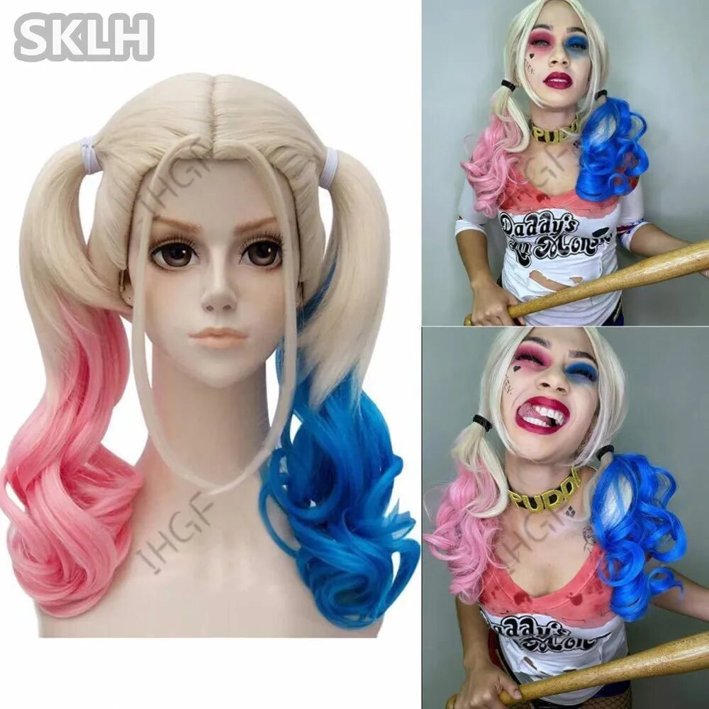 Парик косплей парик для косплея косплей парик Harley Quinn парик для женщин длинные волнистые волосы