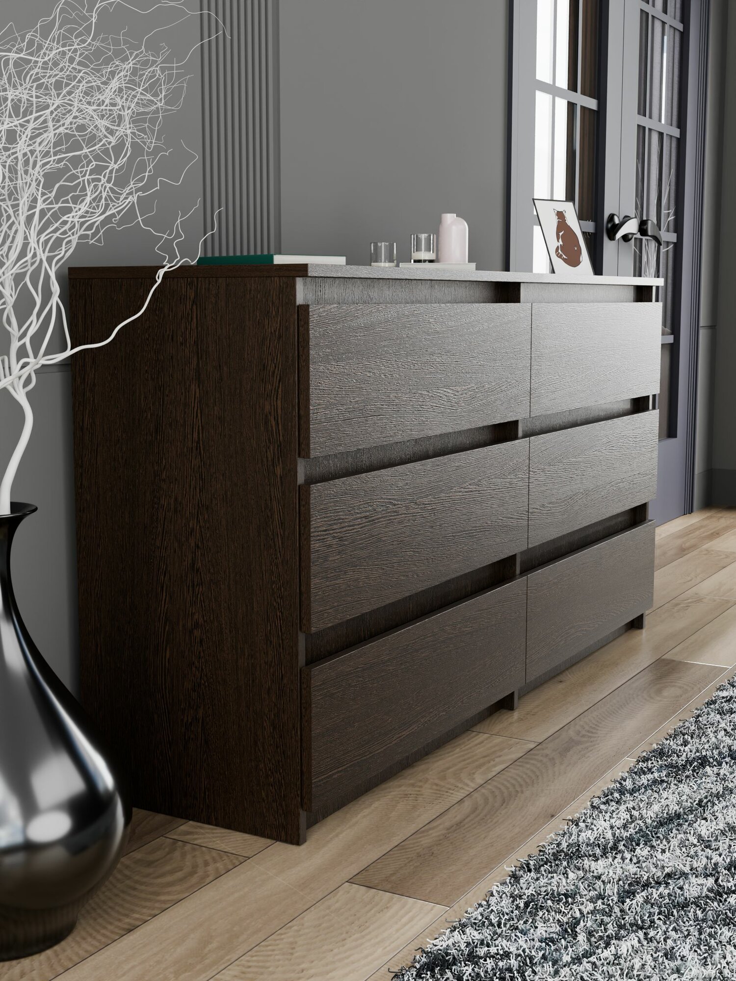 Комод для белья и одежды орлан 6 ящиков, 140х76.4х40 см, венге