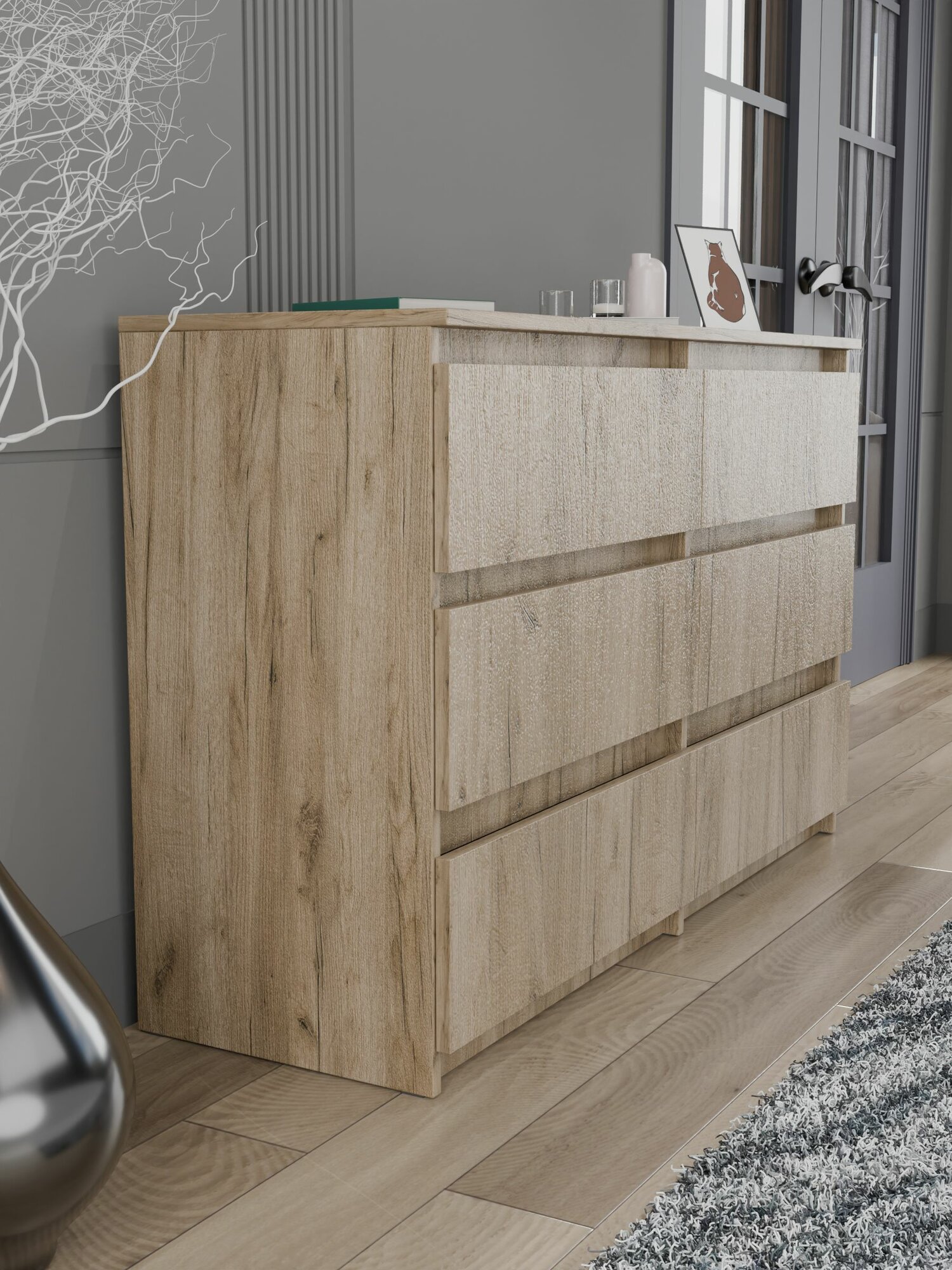 Комод для белья и одежды орлан 6 ящиков, 120х76.4х40 см, дуб крафт серый