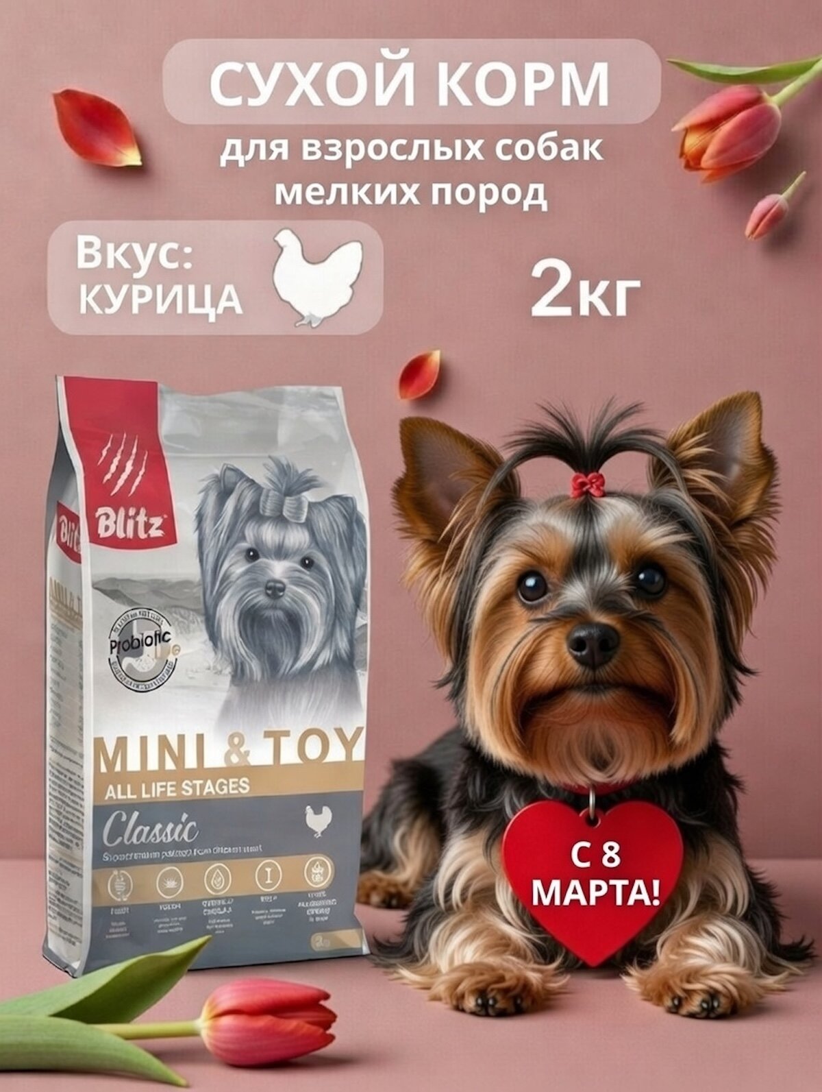 Корм для собак мелких пород Blitz Classic Mini &Toy с курицей, 2 кг