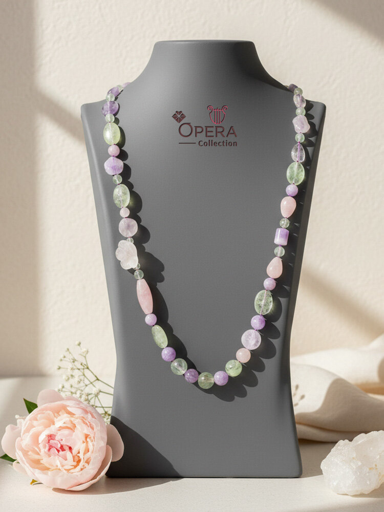 Бусы Minera, розовый кварц, аметист, пренит