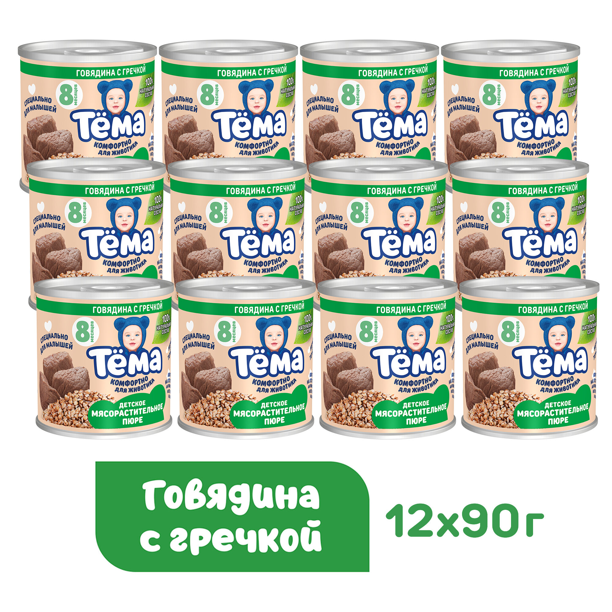 Пюре Тема с говядиной и гречкой с 8 мес. 90г, 12шт