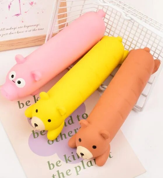 Игрушка для собак Zldrill Good длинный желтый медведь из латекса, 20см с пищалкой — фото 1