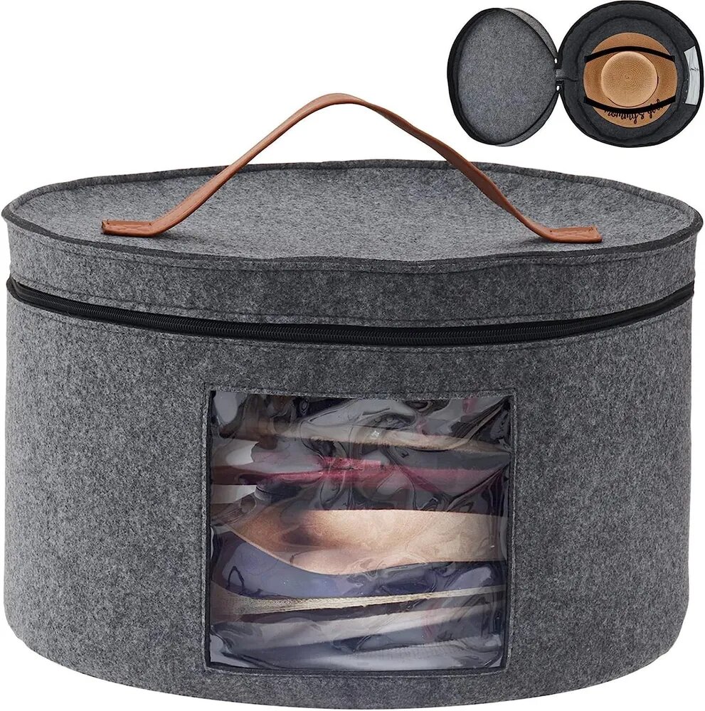 Шляпная коробка для хранения войлок 43 см x 26 см с ручкой