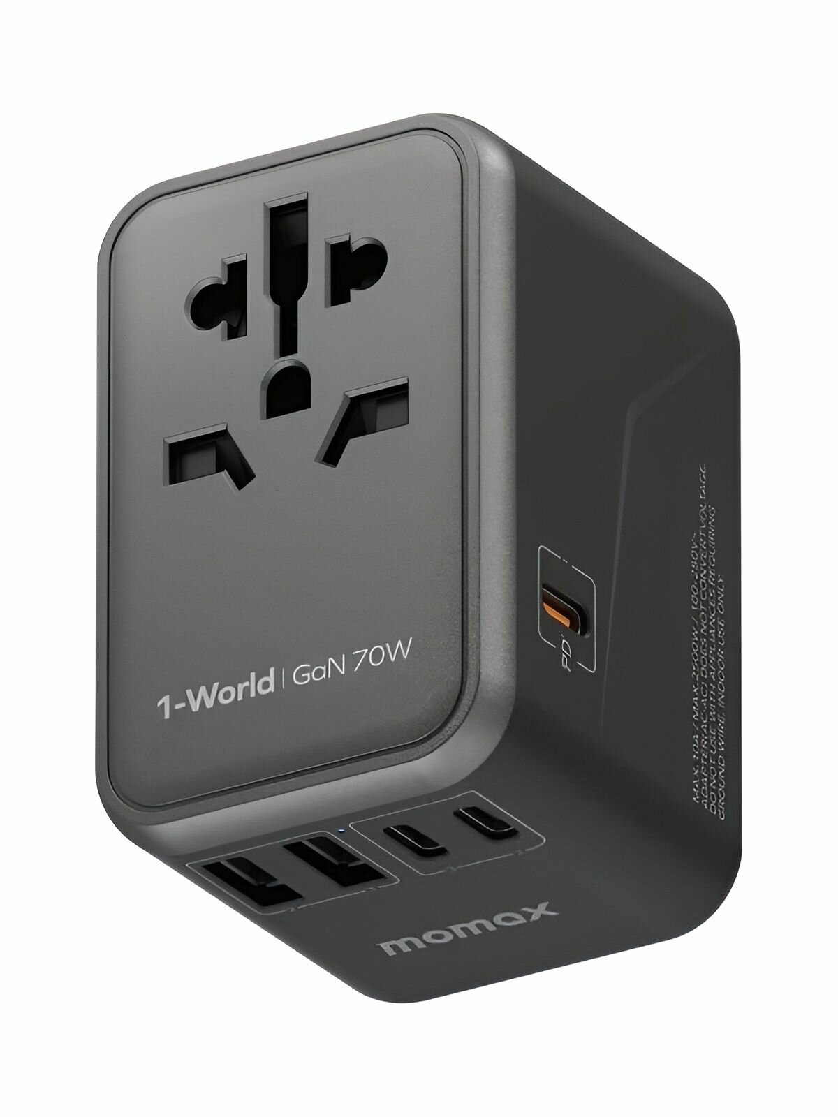 Универсальное дорожное зарядное устройство Momax 1-World 70W GaN, 5 портов + порт переменного тока (UA8A), черное