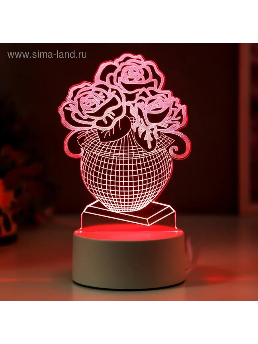 Эффектный светильник-ваза с цветами и RGB LED