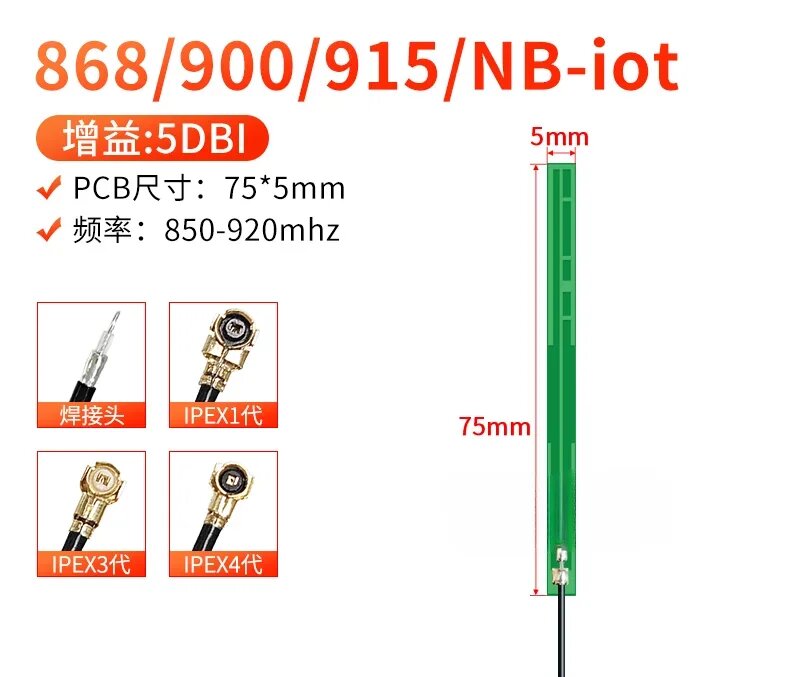 Антенна 868/900/915/NB-IoT 5dBi, PCB 75x5mm, ipex1