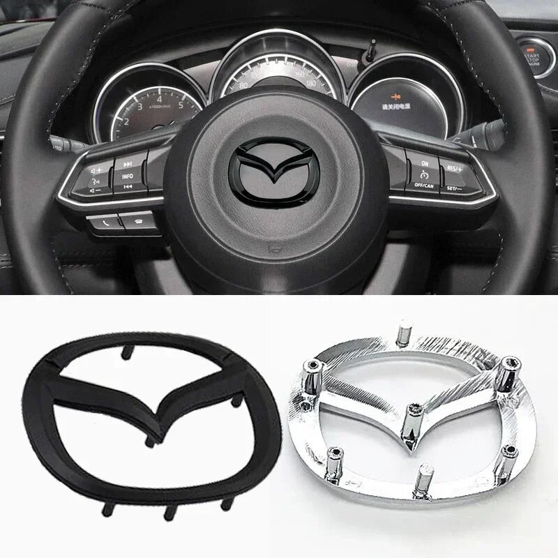 Значок с эмблемой центра рулевого колеса из АБС-пластика для Mazda 3 6 2 5 CX5 RX7 1PC black 57x45mm