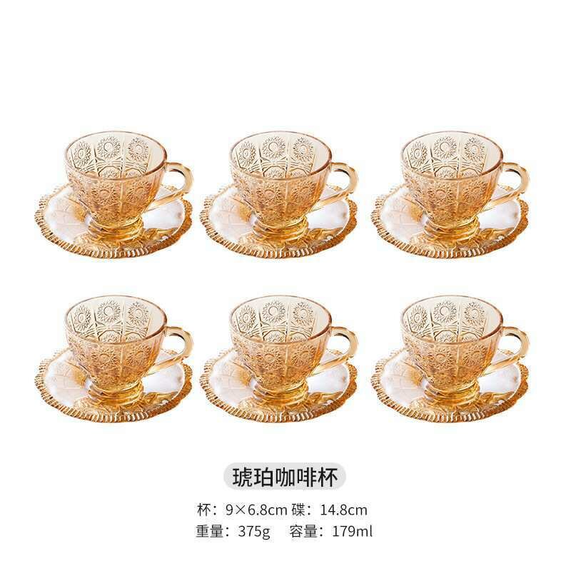 Янтарный стакан для кофе с блюдцем, набор из 6 штук для чая