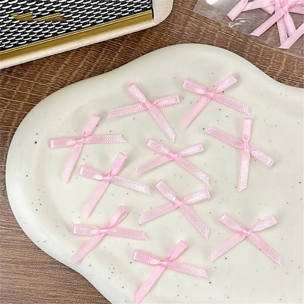 10 шт. заколок для волос с лентой и бантиком, микрофибра Розовый, Style A