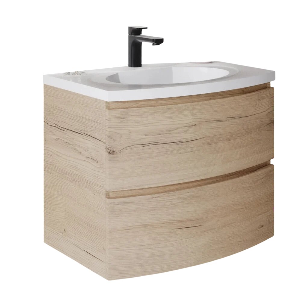 Тумба с раковиной Itana Arko 70 подвесная, 70,2 см, бежевая, матовая, из МДФ, с ящиками, раковина для ванной, из искусственного камня, прямоугольная