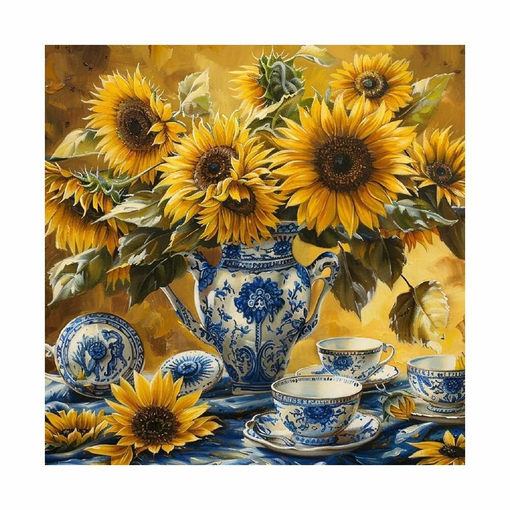 Алмазная картина "Подсолнухи" 30x40 см, декор для спальни/гостиной