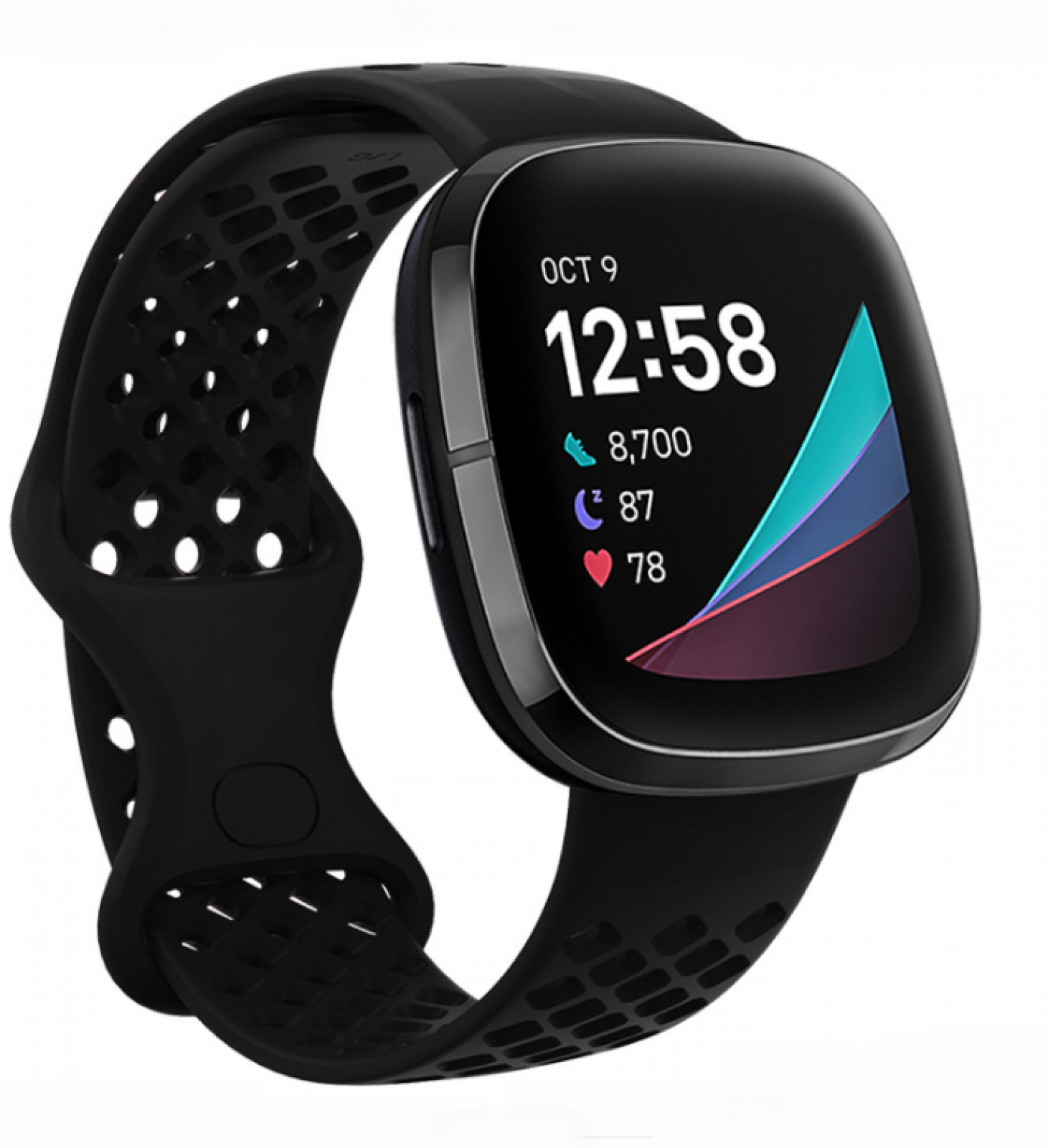 Силиконовый ремешок MyPads Silicone для Fitbit Versa 3 и Sense с вентиляцией, водостойкий, черный, размер L