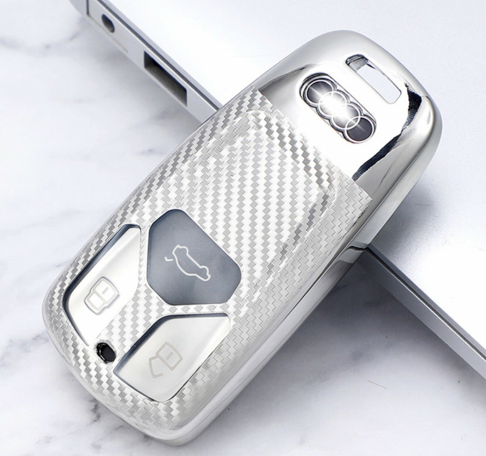 Защитный силиконовый чехол MyPads M-236640 белый карбон для ключей Audi A1 A3 A4 A5 A6 A7 A8 Q3 Q5 Q7 Q8