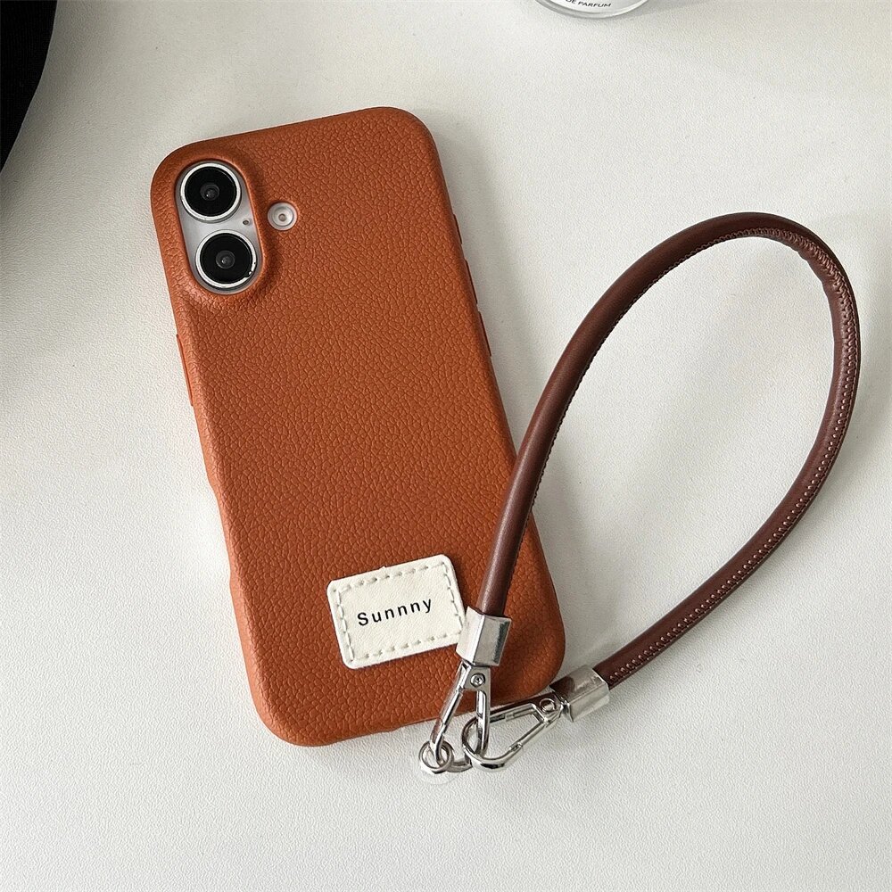 Кожаный чехол для iPhone 16 Pro Max Brown с ремешком