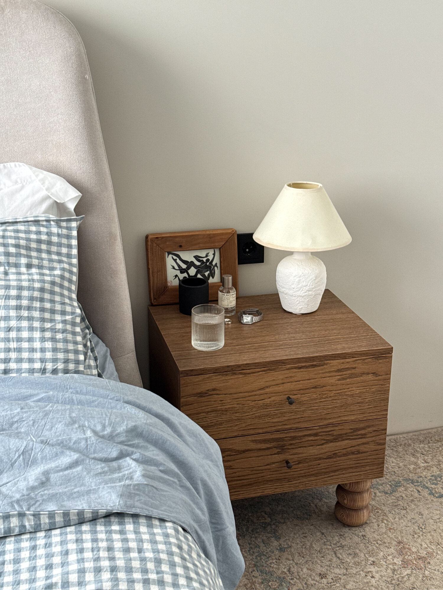 Тумба прикроватная MENSADOME, массив дуба терра , напольная 2 ящика