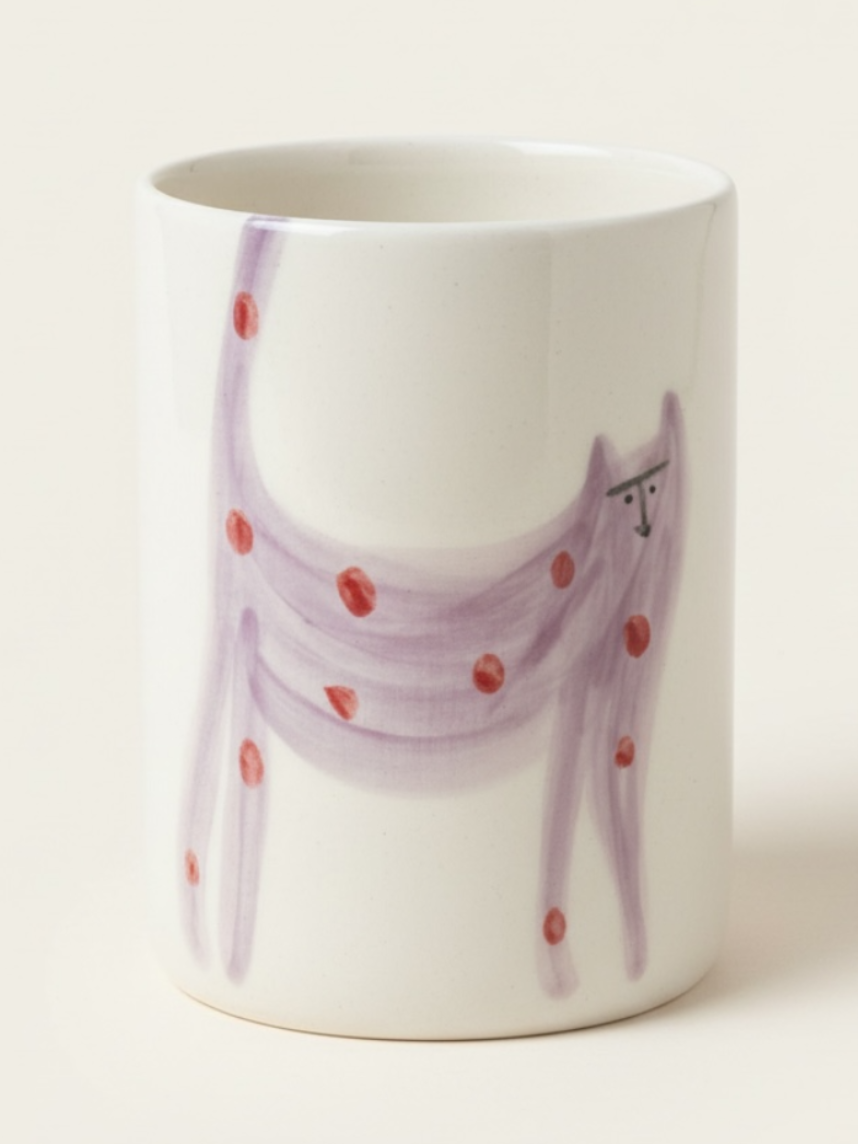 Стакан ручной работы Донышко-горлышко «Кот Краш Фиолетовый», белый, керамика, 300 мл