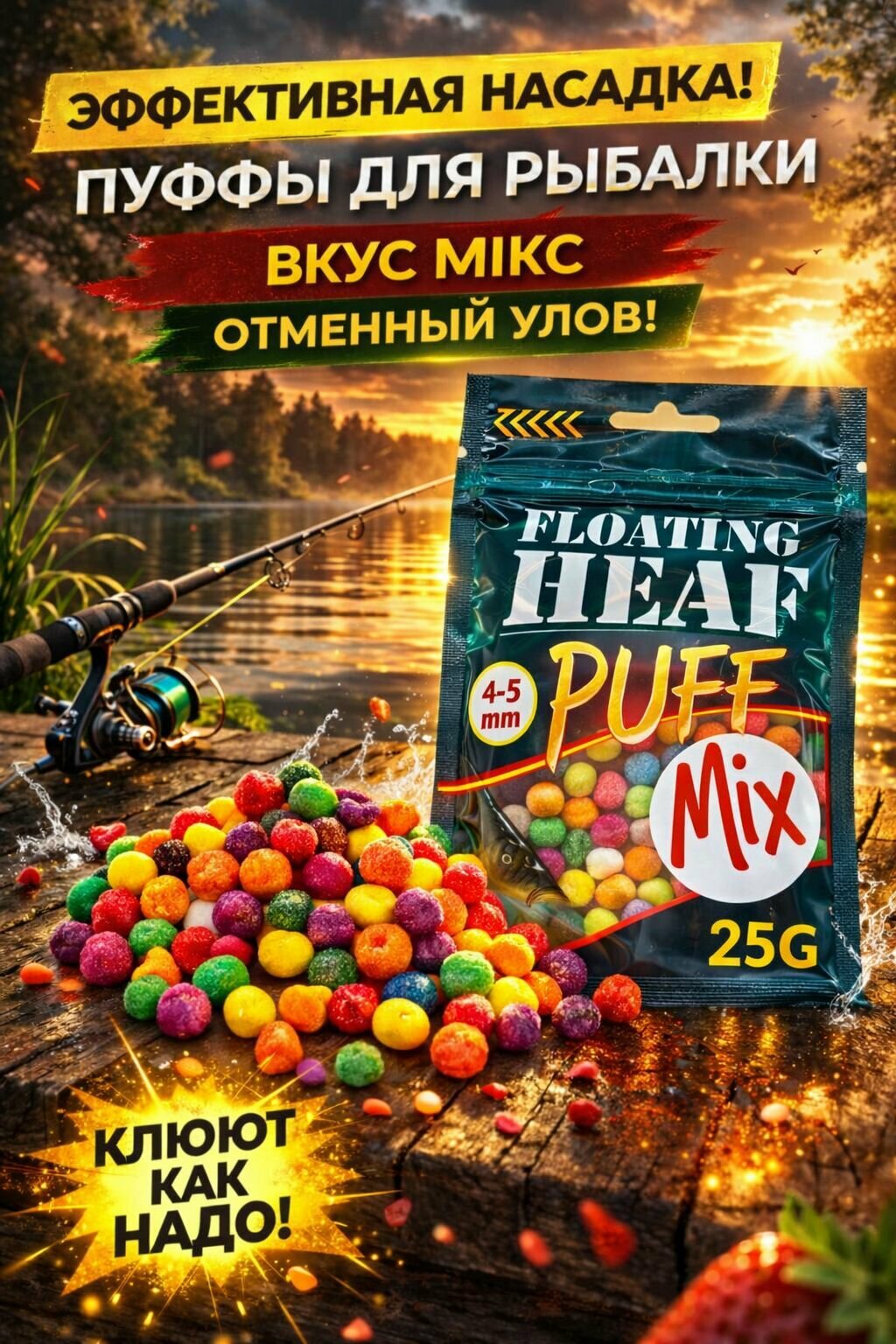 Воздушная насадка "Микс" 25 г плавающие пуфы 4-5 мм для рыбалки на карпа, карася и амура