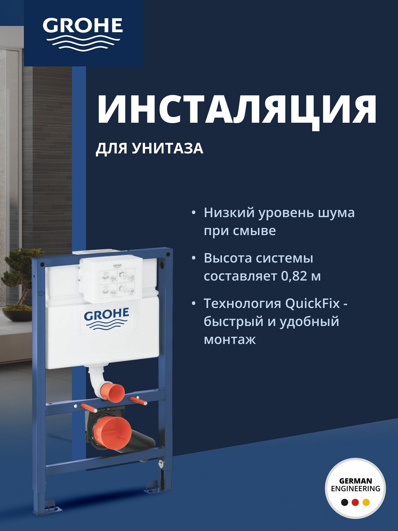 Система инсталляции для унитаза GROHE Rapid SL (0,82 м) для монтажа перед стеной (38526000)