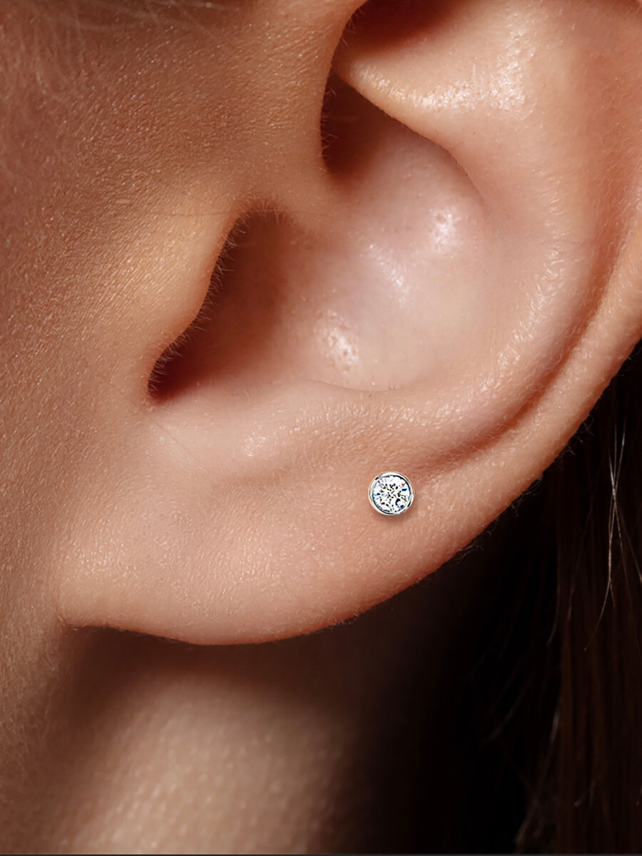 Пирсинг, белое золото, 585 проба, родирование, бриллиант