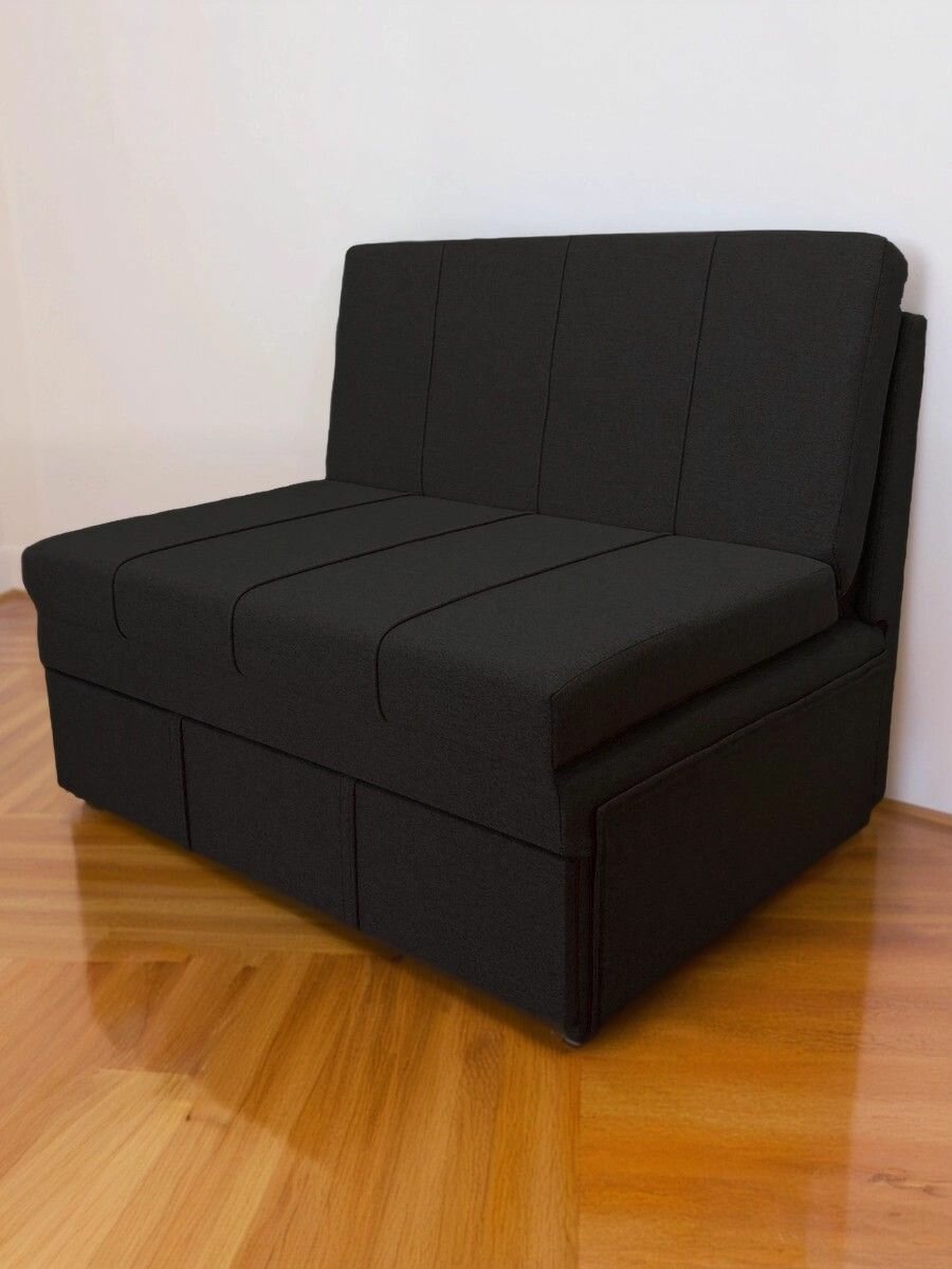 Диван-кровать Престиж 110 без подлокотников, с ящиком для белья, ткань, черный