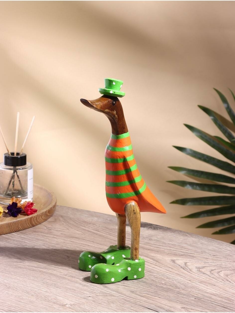 Сувенир «Утка в оранжево-зеленом костюме», дерево, 13×9×27 см
