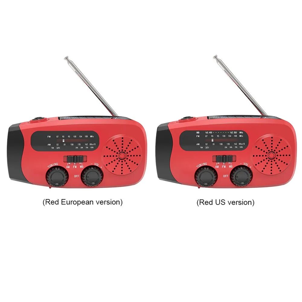 Портативное радио с фонарем и функцией зарядки, солнечная панель, красный