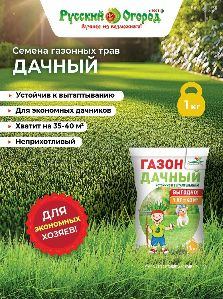 Семена газонной травы Дачный/Многолетник, 1 кг, Русский Огород.