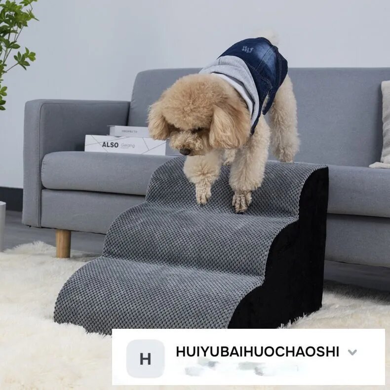 Лестница для мелких пород собак и кошек, прикроватная, двухступенчатая, серого цвета — фото 1