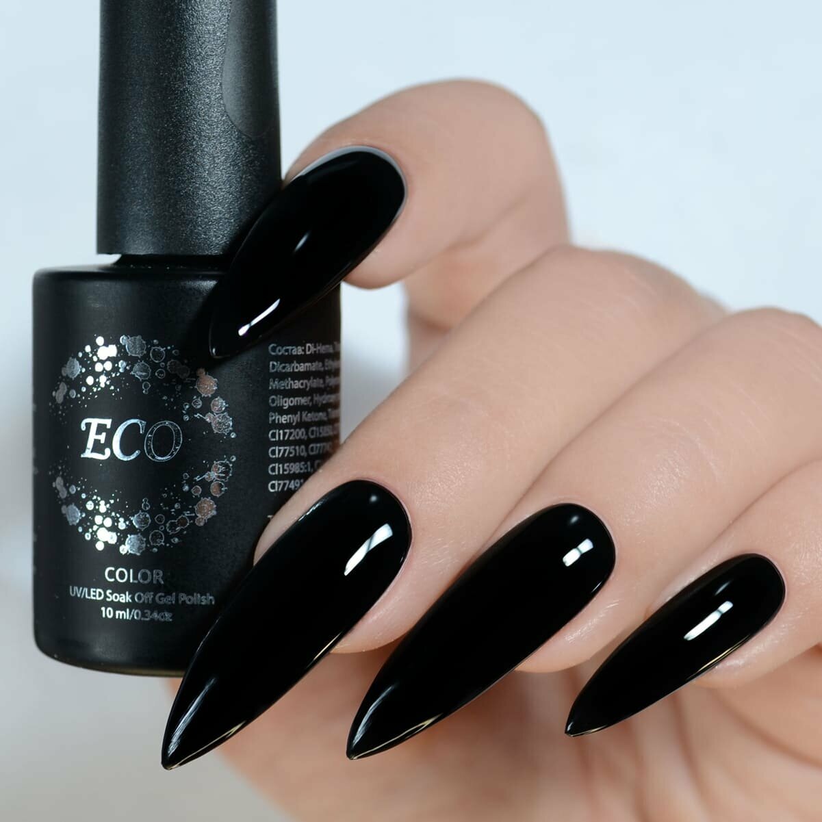 Гель-лак ECO Professional №002, глянцевый, черный, без блесток, 10 мл